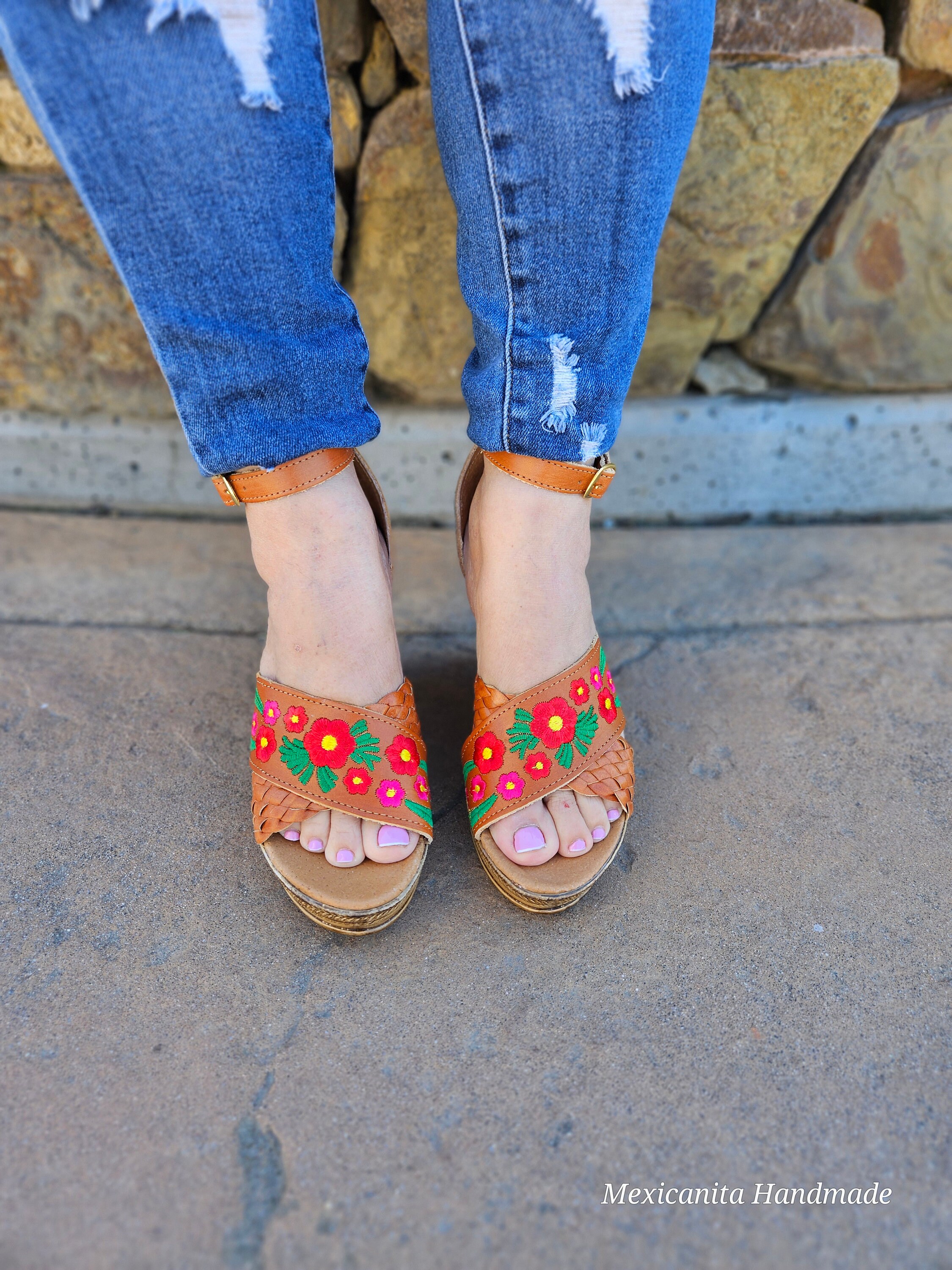 Mandys Brown//mexican Huarache//mexican Wedge Sandal//mexican Heels ...