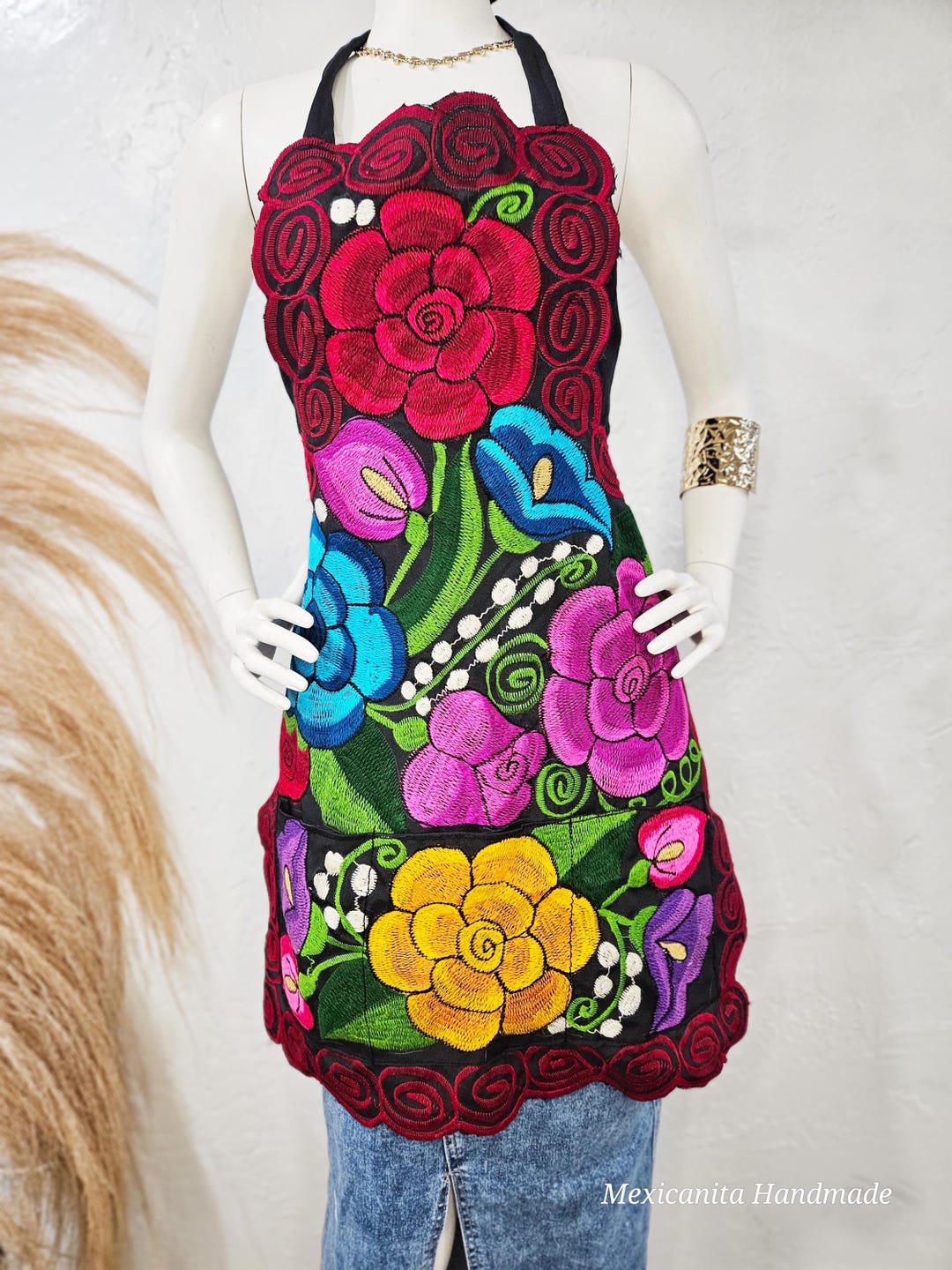 Mexican Aprons|mandil Mexicano|emboridered Apron| Floral Embroidered ...