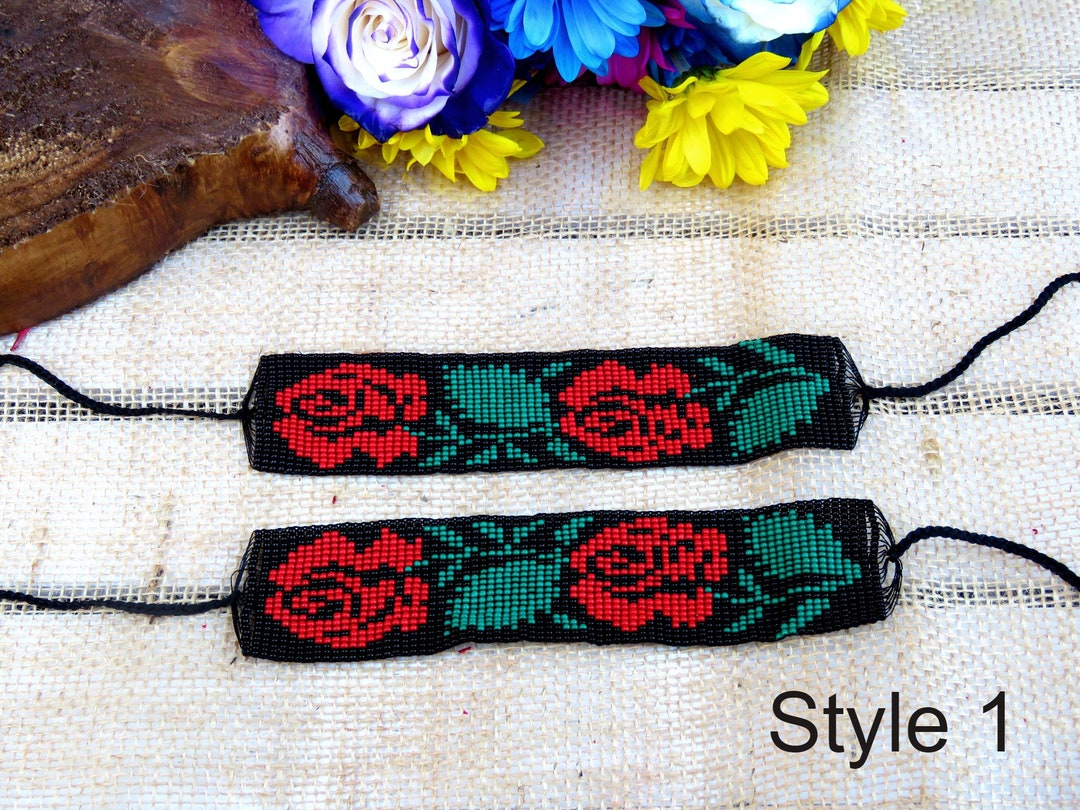 Roses Beaded Anklets//la Rosa Mexican Anklet//beaded Huichol Anklet ...