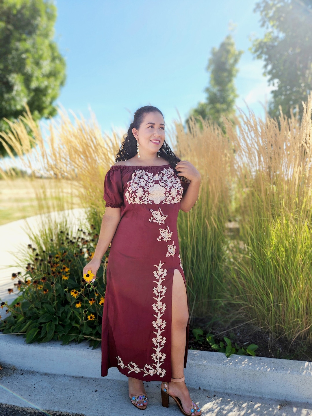 Embroidered Mexican Dress: Long Formal Gown, Fiesta Party Dress - Etsy