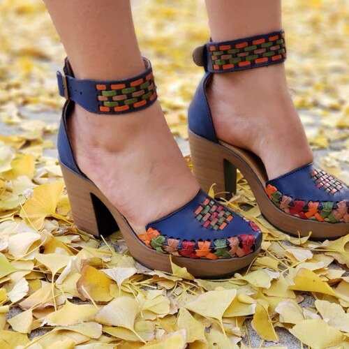 Azul High Heels/mexican Heels/mexican Huaraches//huarache | Etsy