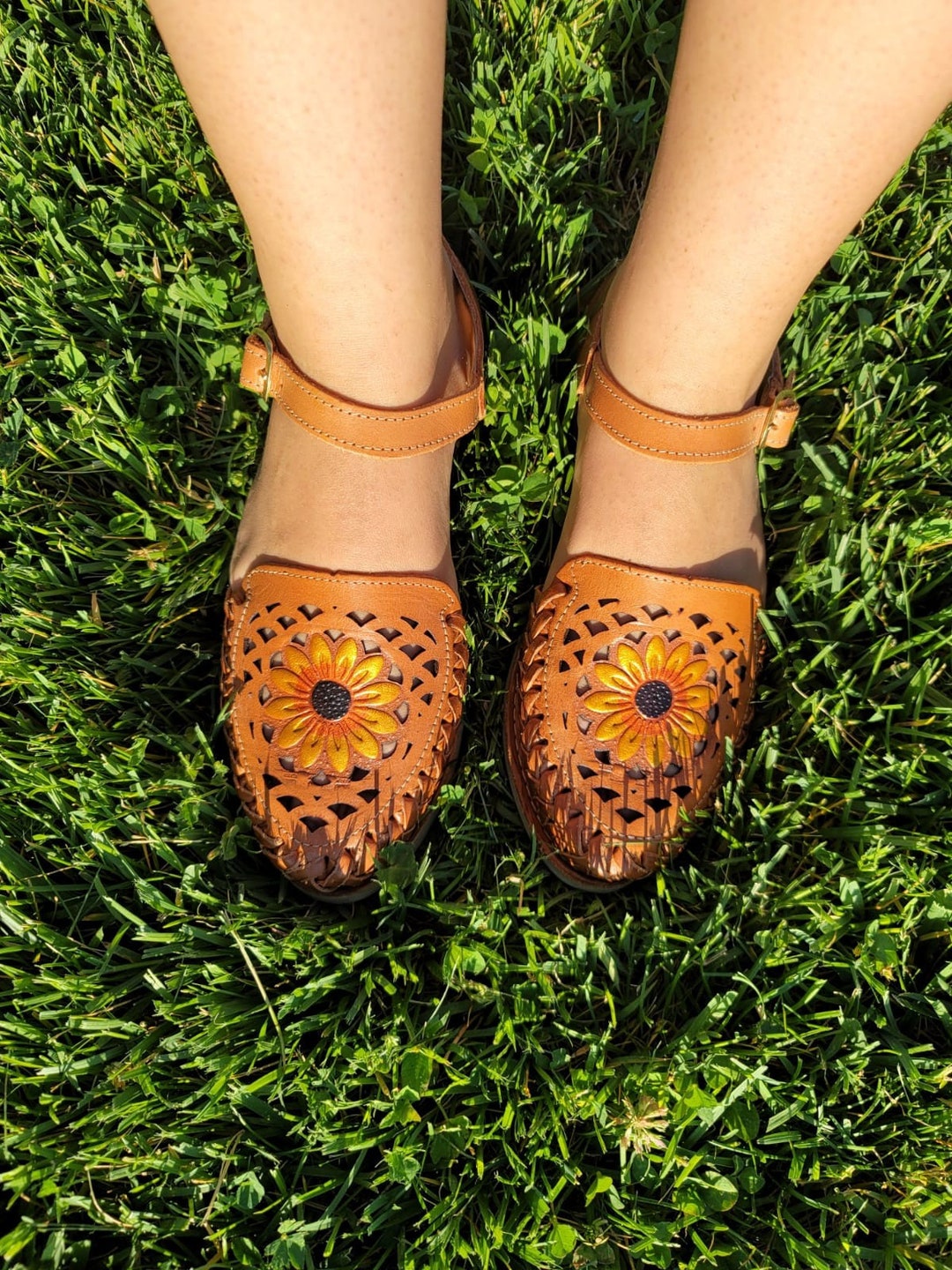 Handpainted Sunflower Huarache Sandals: Mexican Leather Shoes - Etsy