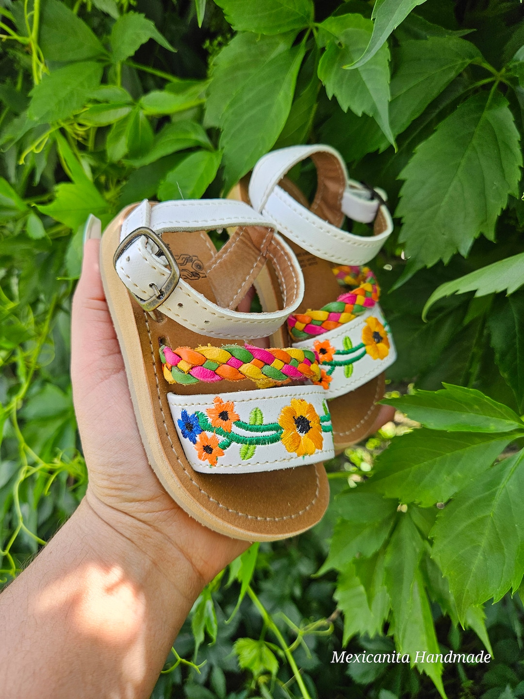 White Leather Baby Huarache Sandals: Embroidered Floral Design - Etsy