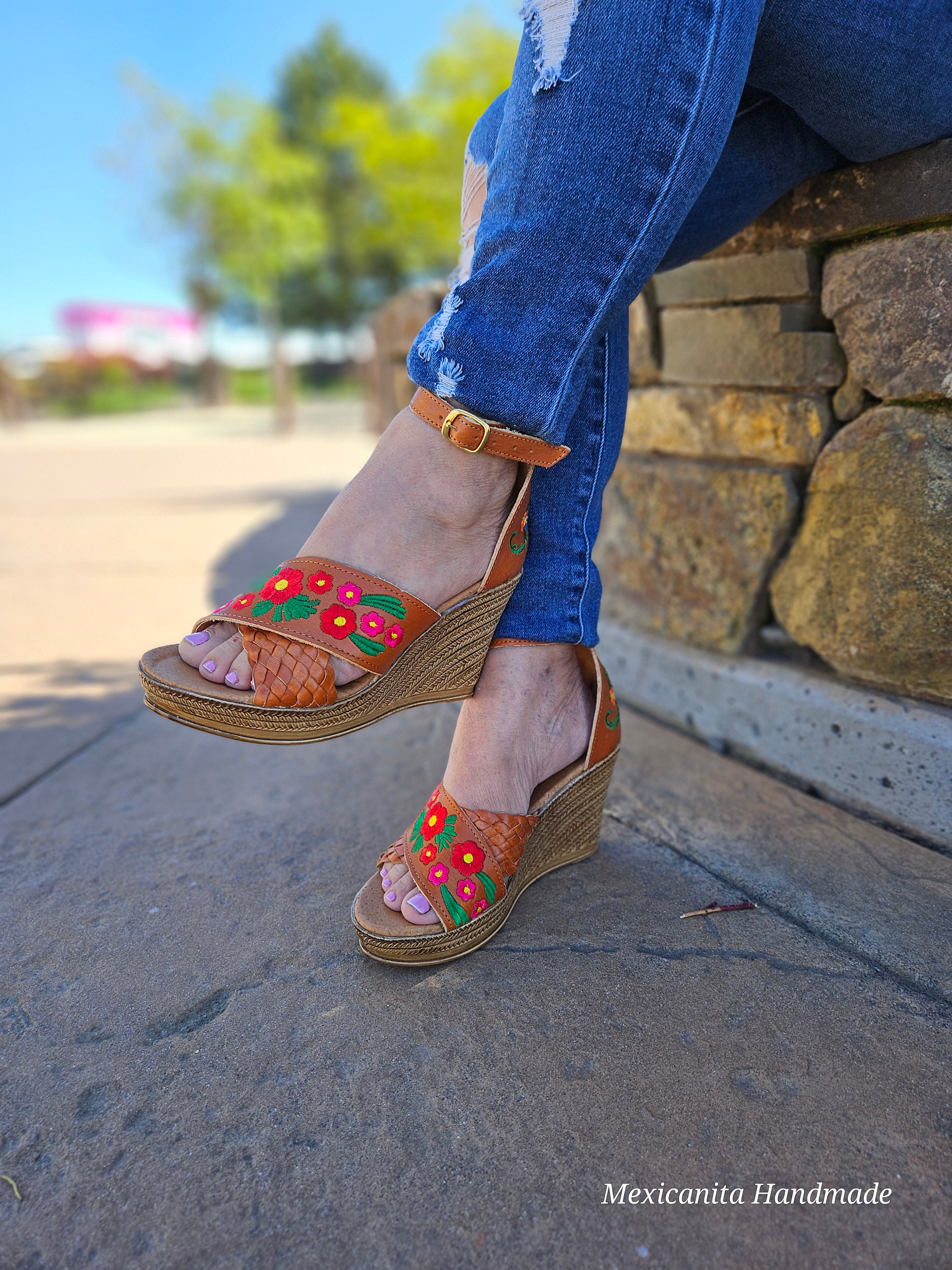 Mandys Brown//mexican Huarache//mexican Wedge Sandal//mexican Heels ...