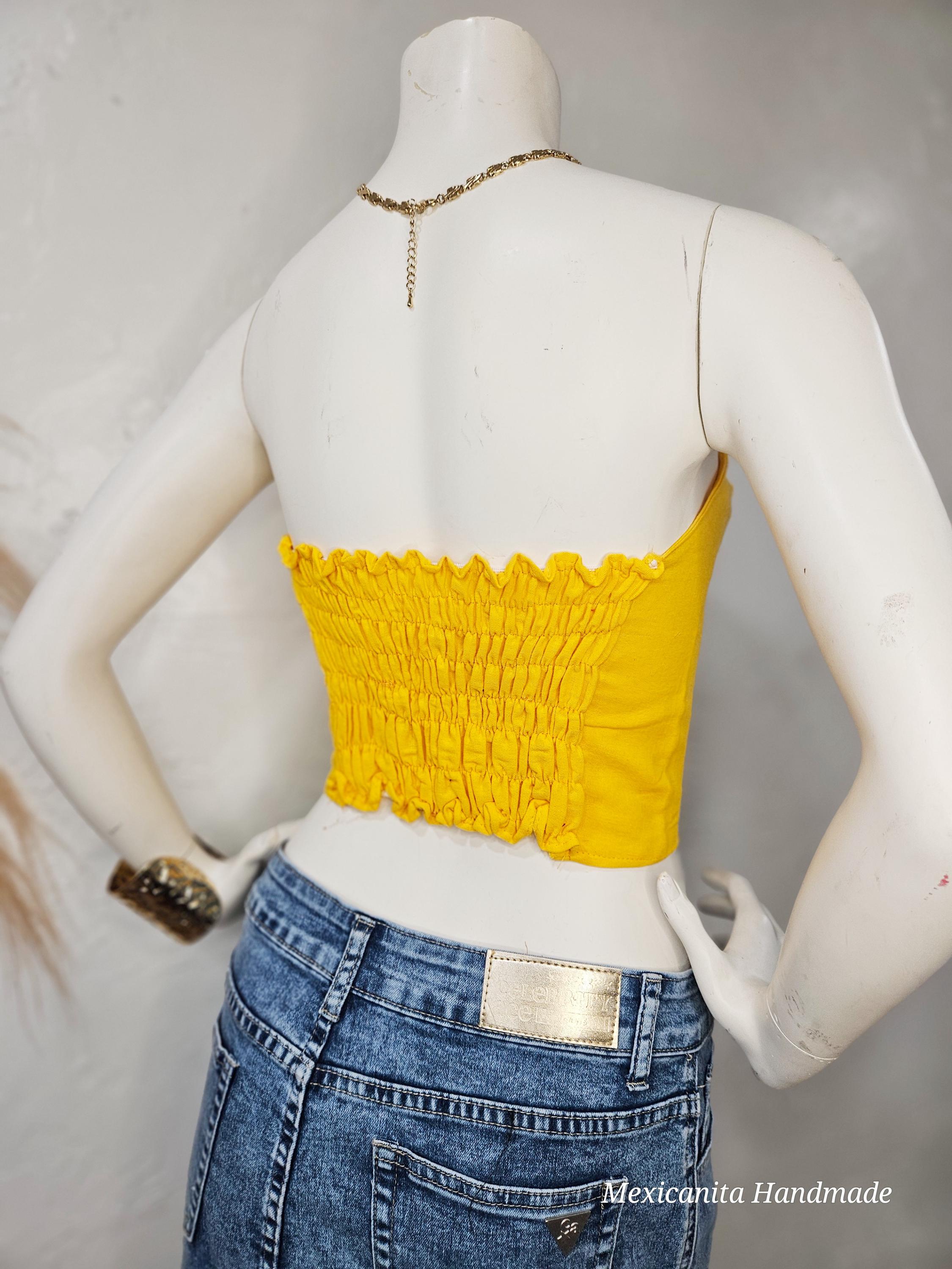 Mexican Embroidered Crop Top: Fiesta Blouse, Adjustable Back - Etsy