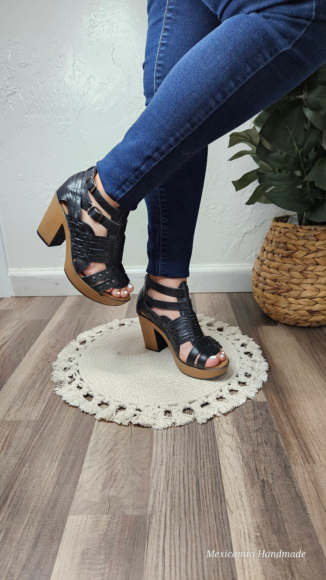 Emily Mexican Wedges//high Heel Huarache//mexican Huarache//mexican ...