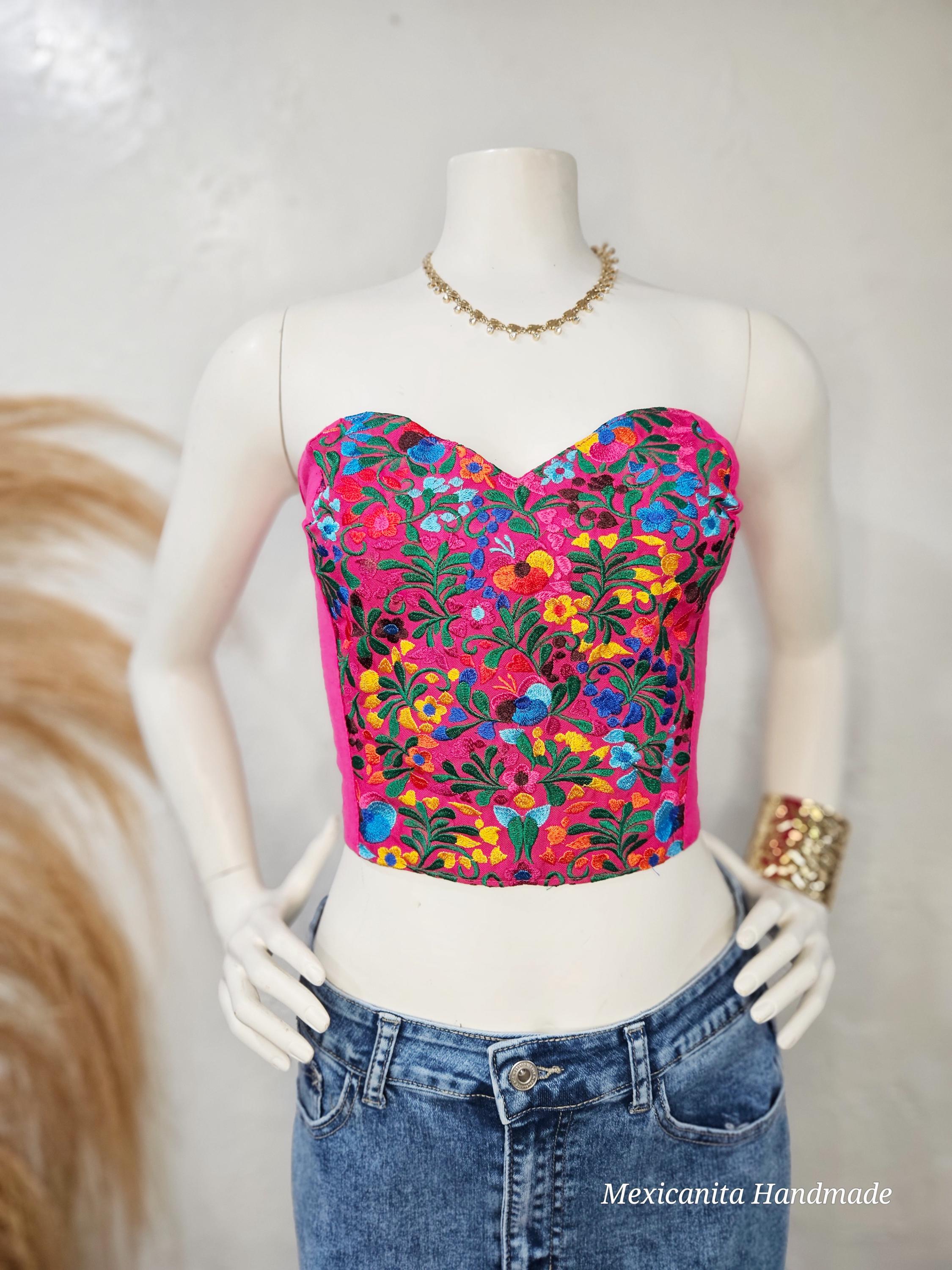 Mexican Embroidered Crop Top: Fiesta Blouse, Adjustable Back - Etsy