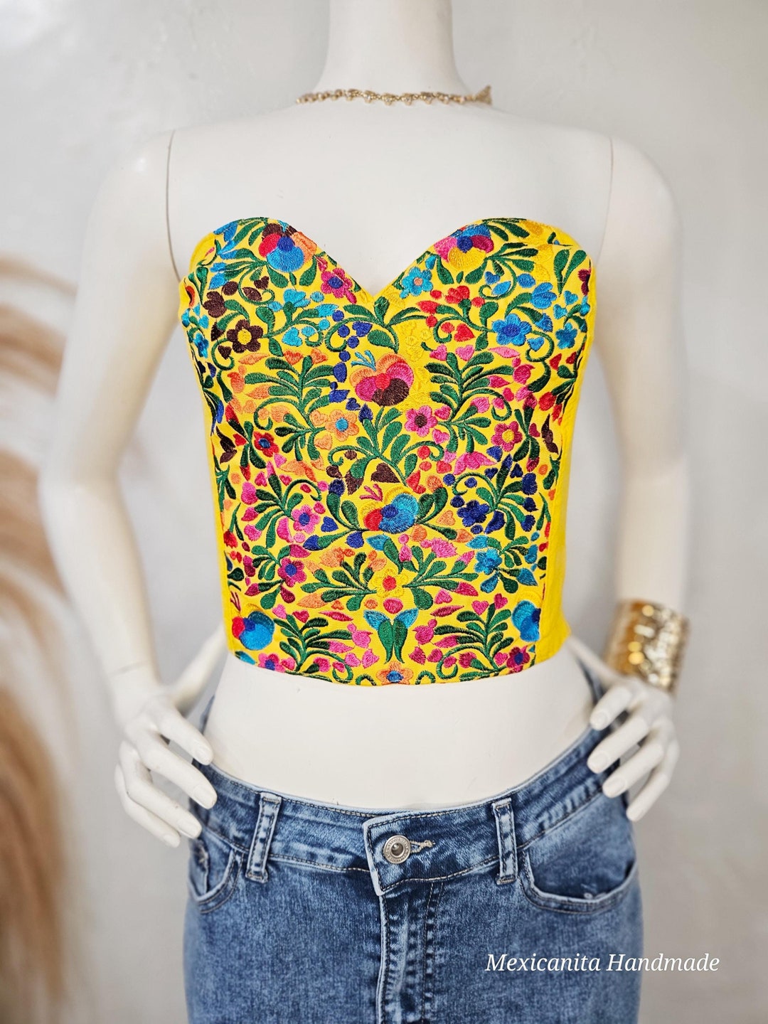 Mexican Embroidered Crop Top: Fiesta Blouse, Adjustable Back - Etsy