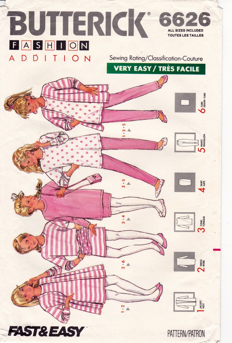 Butterick 6626 Sewing Pattern, Girls' Wardrobe ~ Jacket, Dress, Tunic ...