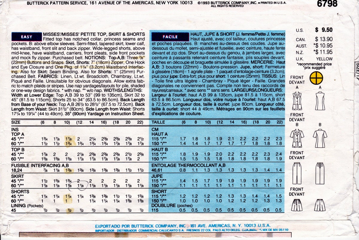 Butterick 6798 Vintage Sewing Pattern Misses'/Misses' | Etsy