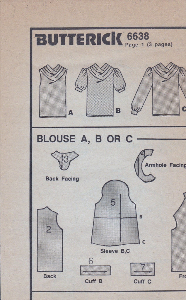 Butterick 6638 Vintage Sewing Pattern, Misses' Blouse ~ Loose-fitting ...
