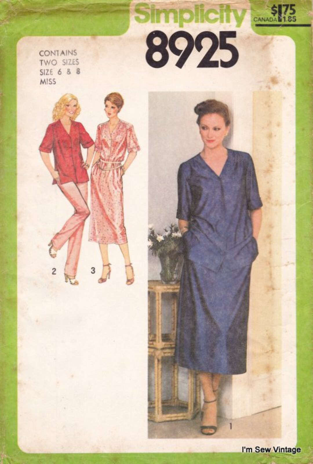Simplicity 8925 Vintage Sewing Pattern, Misses' Dress or Top and Skirt ...