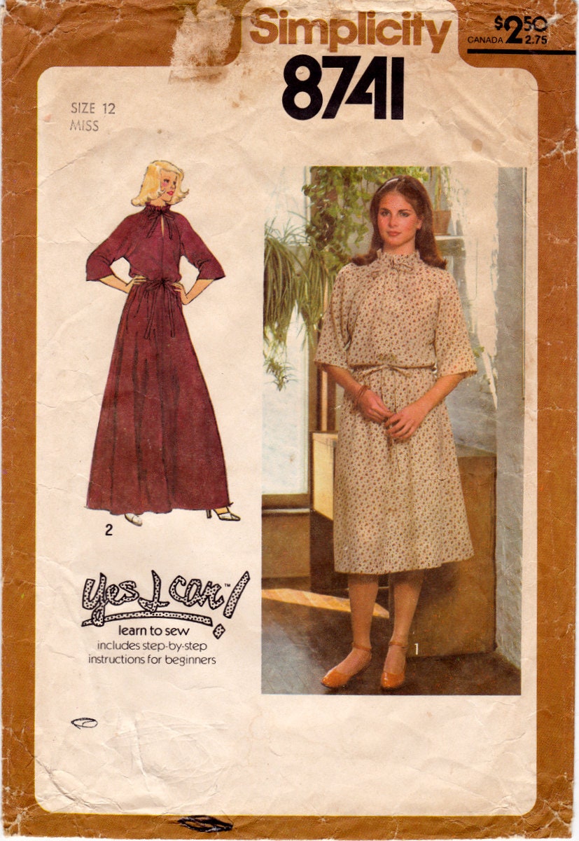 Simplicity 8741 Vintage Sewing Pattern, Misses' Dress in Two Lengths ...