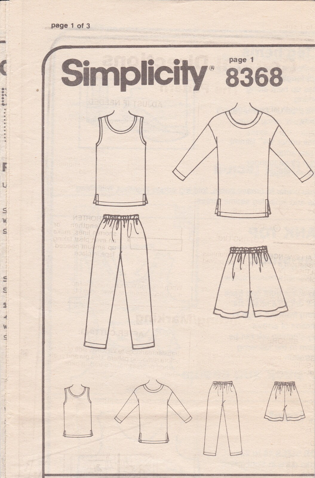 Simplicity 8368 Vintage Sewing Pattern, Misses' Pants, Shorts, Tank Top ...