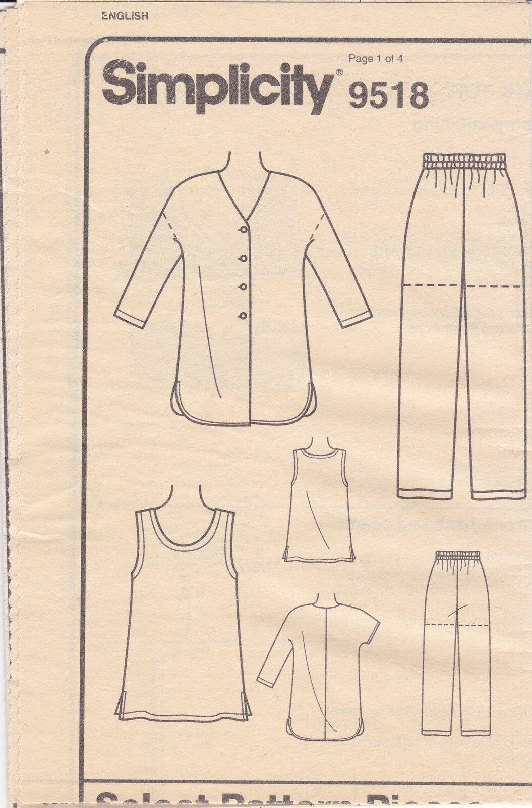 Simplicity 9518 Vintage Sewing Pattern, Misses' Separates Pants, Shorts ...