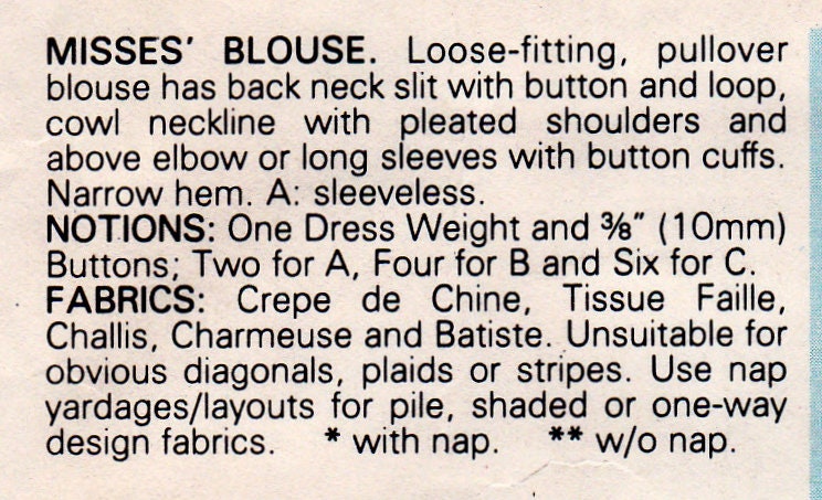 Butterick 6638 Vintage Sewing Pattern, Misses' Blouse ~ Loose-fitting ...