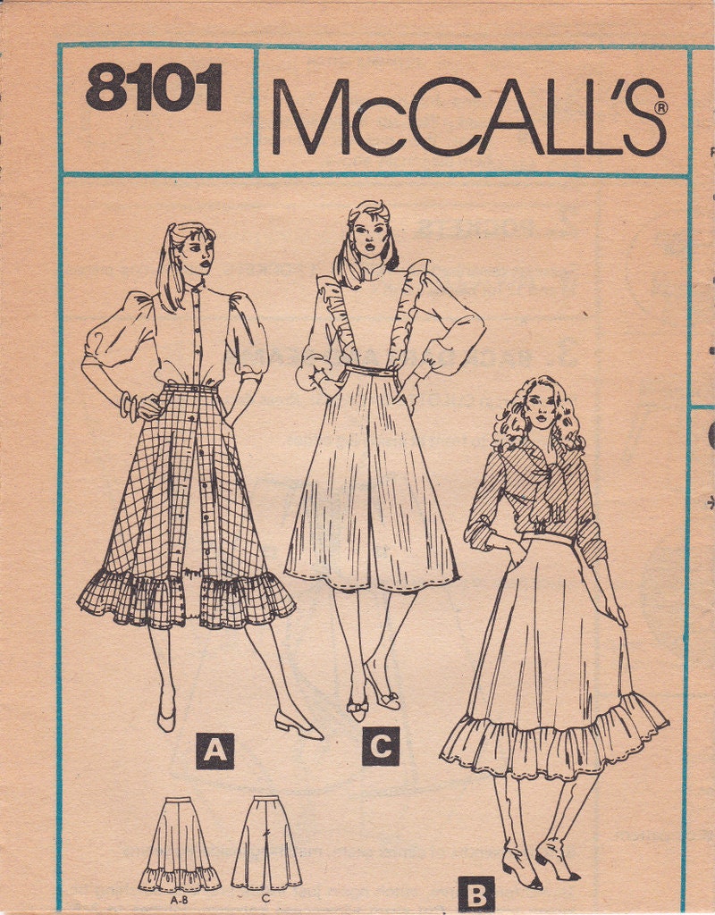Mccall's 8101 Vintage Sewing Pattern, Misses' Skirts & Culotte Flared ...