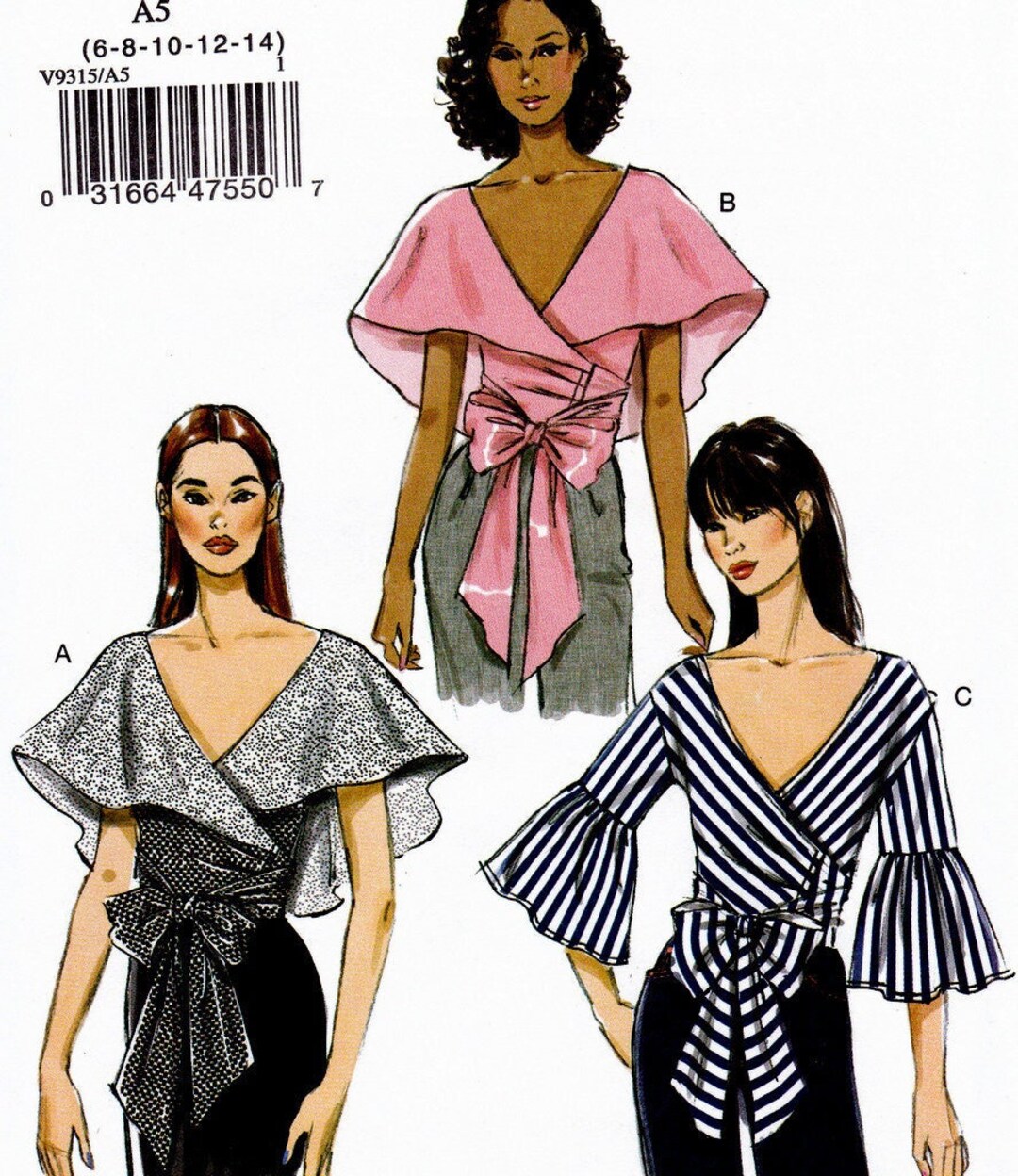 Vogue 9315 Sewing Pattern, Misses' Tops ~ Close-fitting Wrap Tops With ...