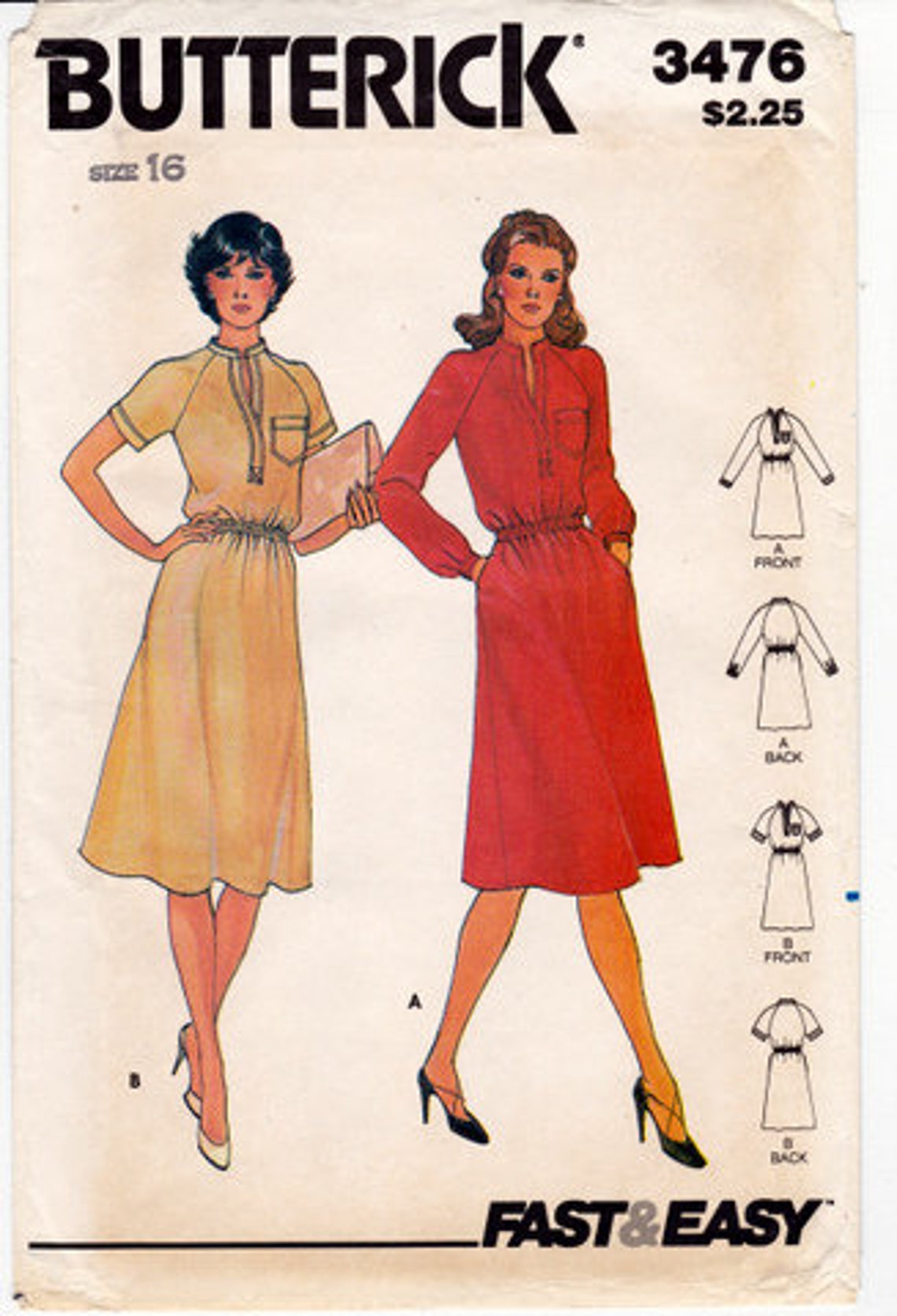 Butterick 3476 Vintage Sewing Pattern, Misses' Dress ~ 'fast & Easy ...