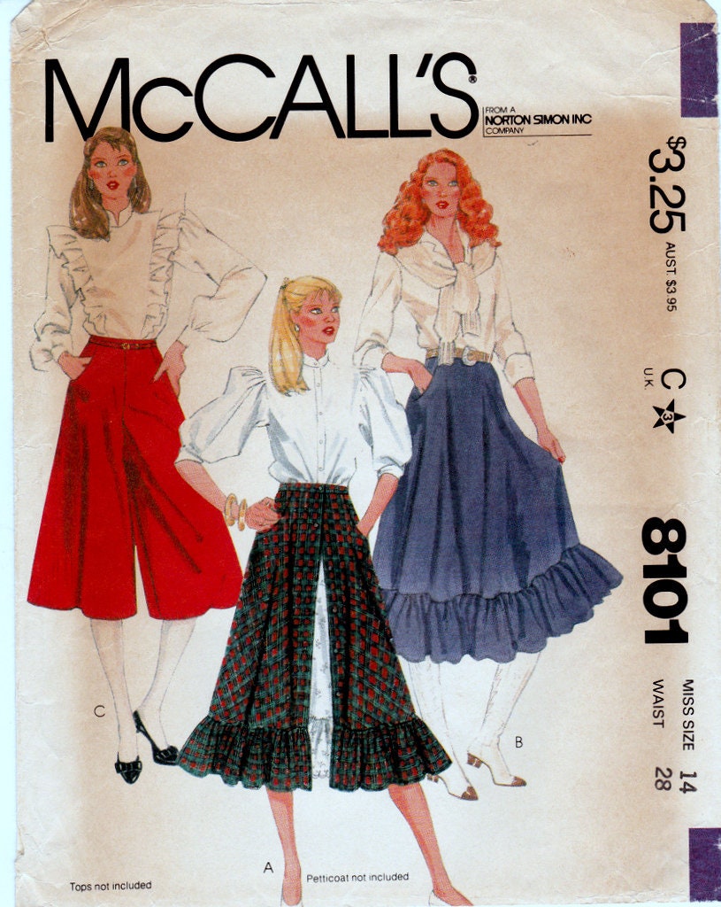 Mccall's 8101 Vintage Sewing Pattern, Misses' Skirts & Culotte Flared ...