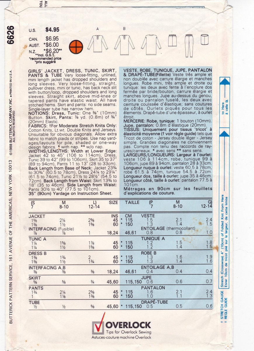 Butterick 6626 Sewing Pattern, Girls' Wardrobe ~ Jacket, Dress, Tunic ...
