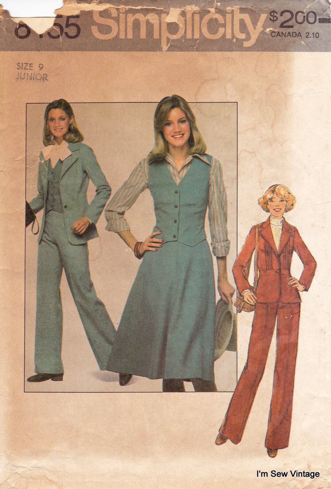 Simplicity 8155 Vintage Sewing Pattern, Juniors' Pants, Skirt, Unlined ...