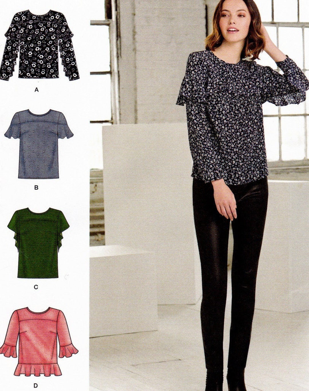 Simplicity 8454 Sewing Pattern, Misses' Tops With Sleeve & Flounce ...