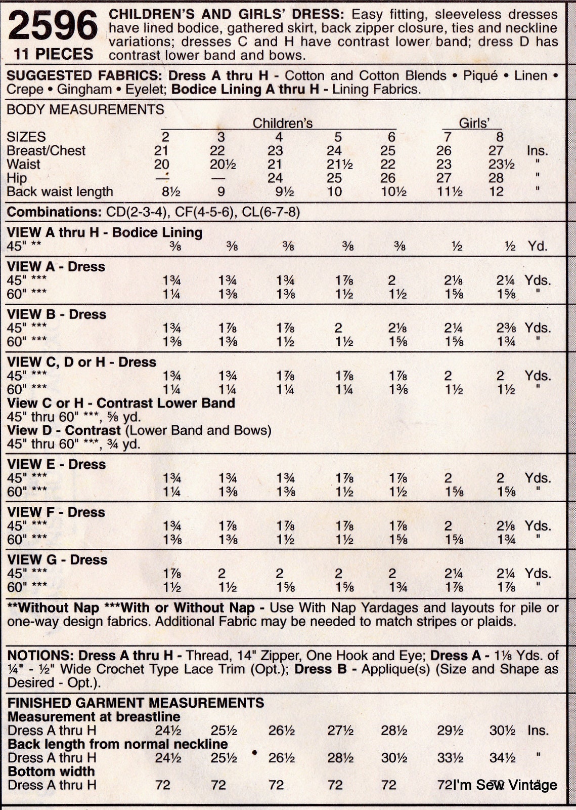 Mccall's 2596 Sewing Pattern, Girl's Dress Sewing Pattern, Eight Great ...