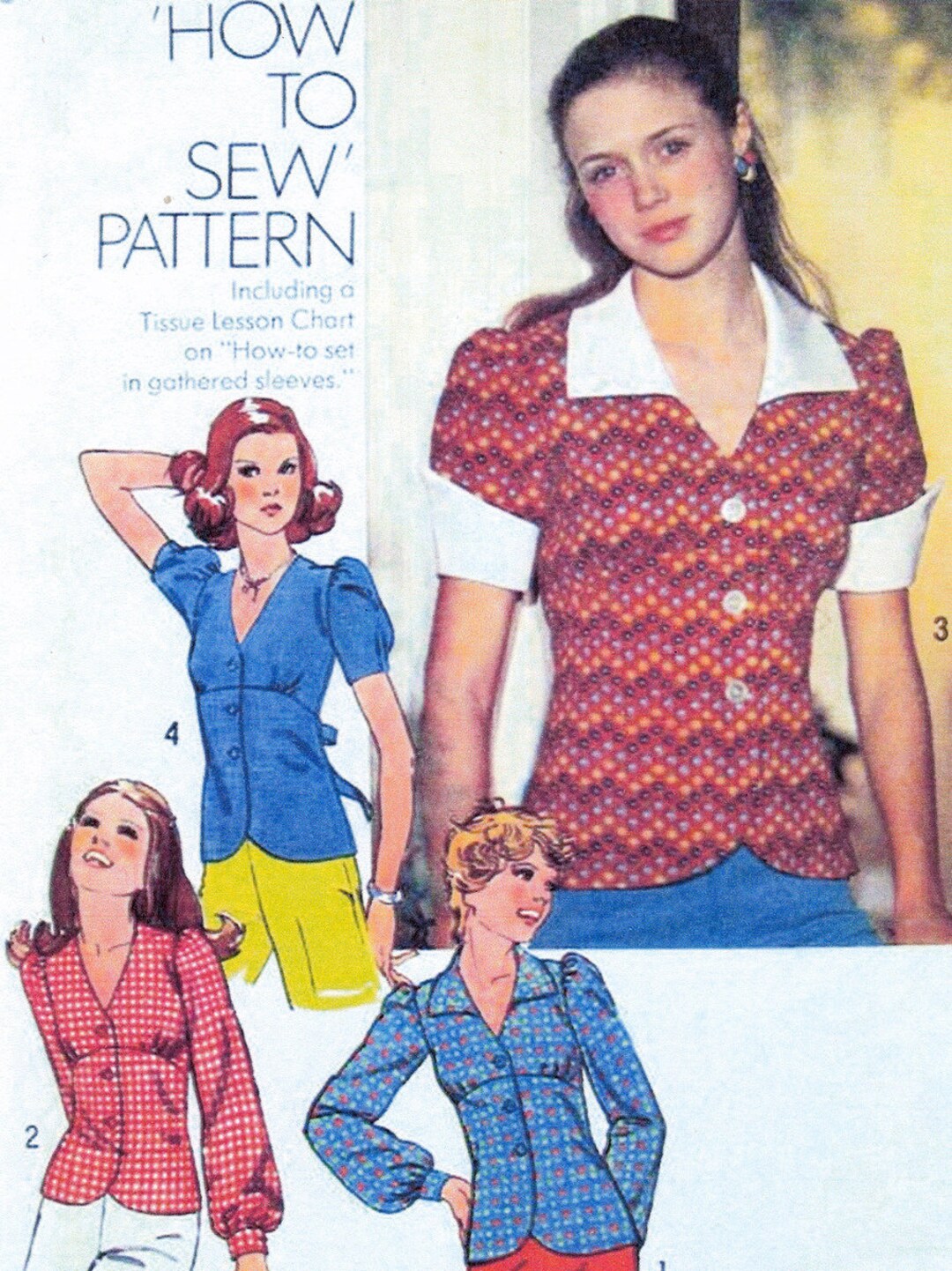 Simplicity 6518 Vintage Sewing Pattern, Misses' Blouse With Sleeve ...