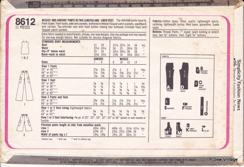 Simplicity 8612 Vintage Sewing Pattern Juniors Pants in Two - Etsy
