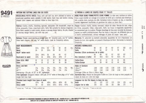 Simplicity 9491 Vintage Sewing Pattern Misses'/miss - Etsy