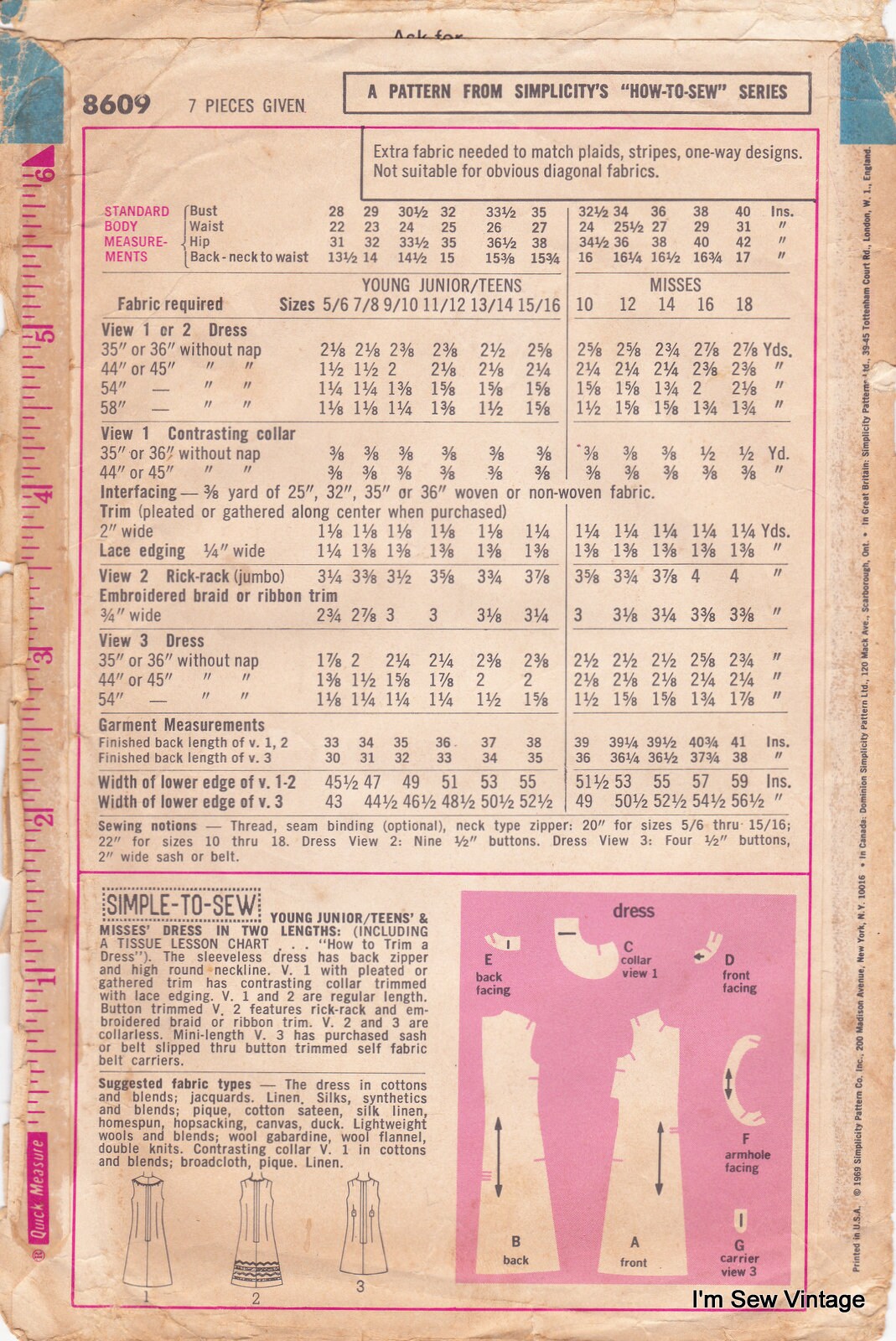 Simplicity 8609 Vintage Sewing Pattern Juniors' Dress in - Etsy