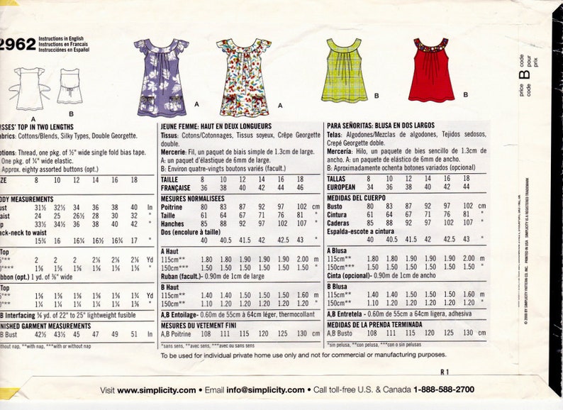 Simplicity 2962 Sewing Pattern, Misses' Top in Two Lengths, Easy Sewing ...