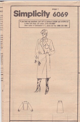 Simplicity 6069 Vintage Sewing Pattern, Misses' Front-wrap Skirt and ...