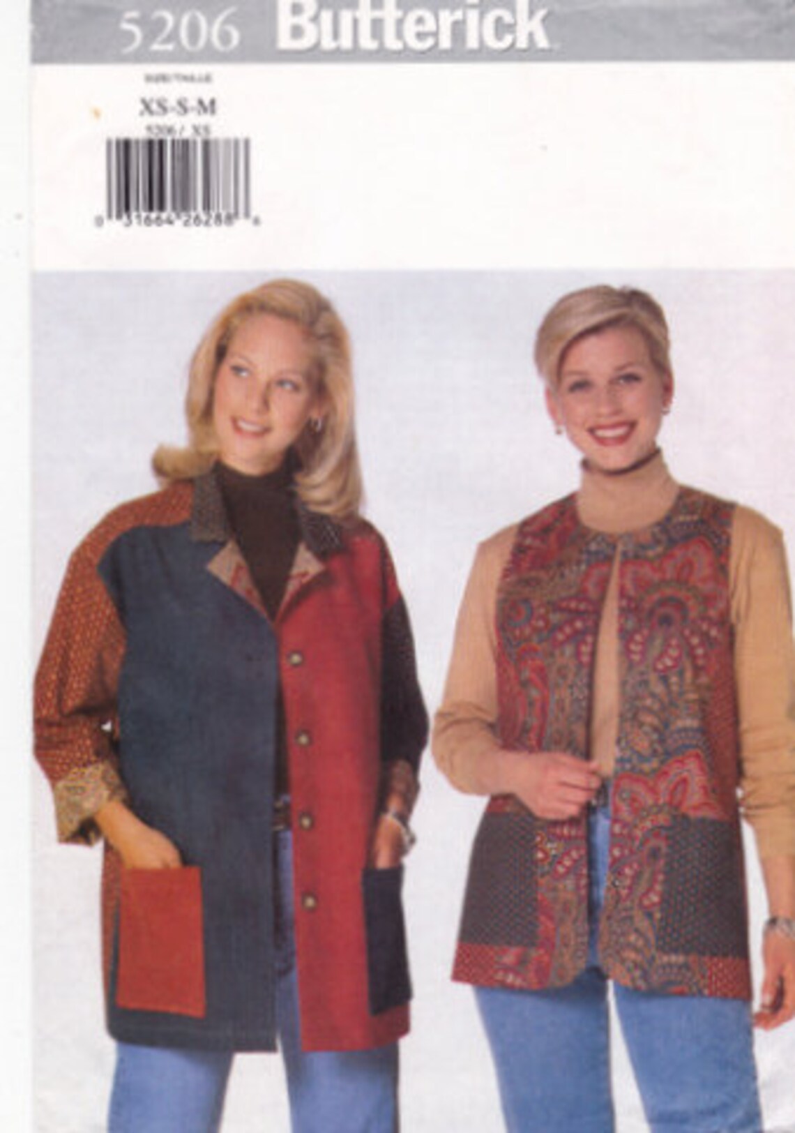 Butterick 5206 Sewing Pattern, Misses' Jacket & Vest ~ Loose Fitting ...