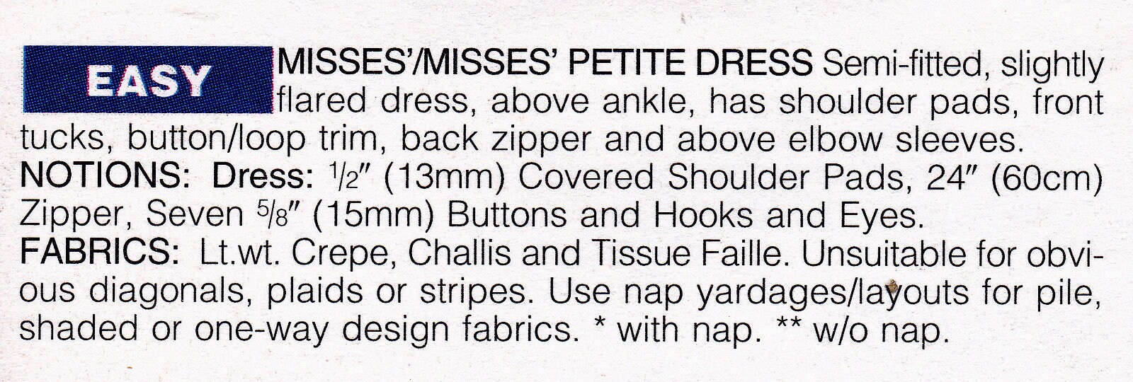 Butterick 4367 Vintage Sewing Pattern, Misses'/miss Petite Dress 'DW3 ...