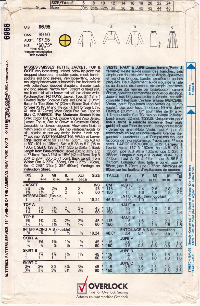 Butterick 6966 Vintage Sewing Pattern, Misses'/miss Petite Wardrobe ...