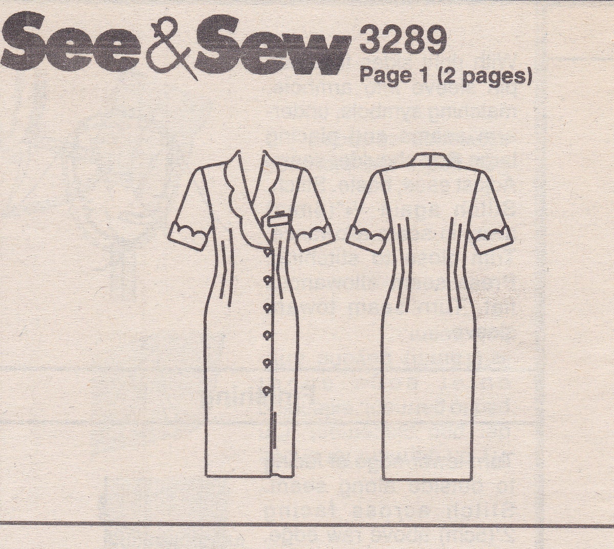 Butterick See & Sew 3289 Vintage Sewing Pattern, Misses' Dress Semi ...