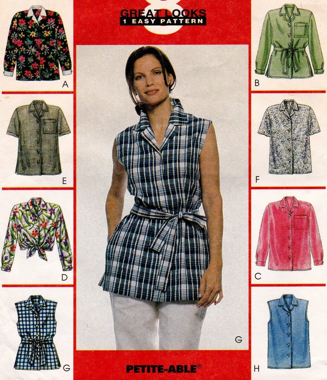 Mccall's 9195 Misses Sewing Pattern, Misses' Shirts & Tie Belt ~ Button ...