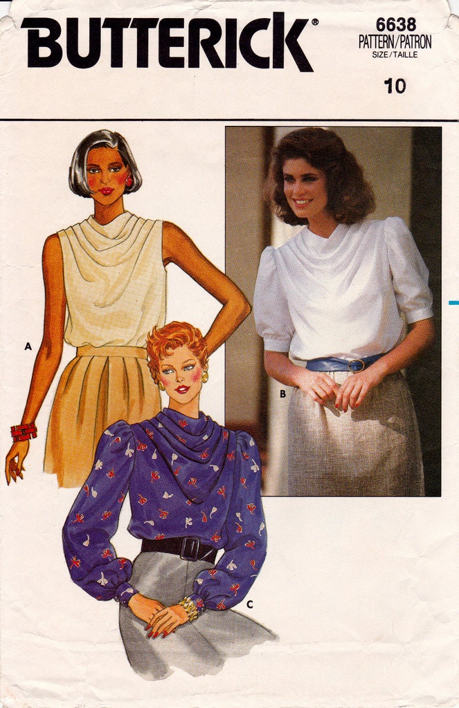 Butterick 6638 Vintage Sewing Pattern, Misses' Blouse ~ Loose-fitting ...