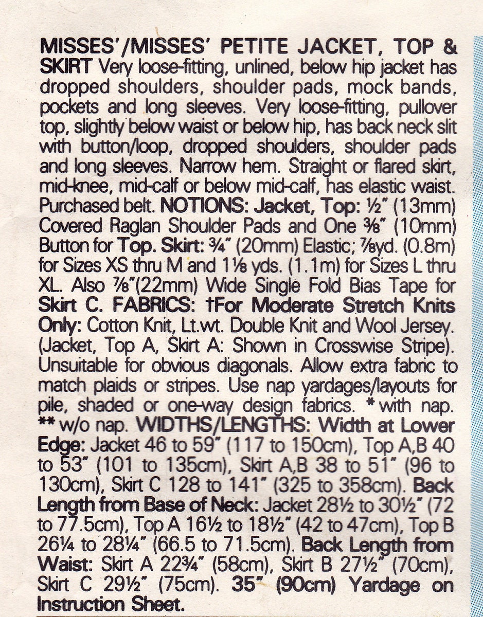 Butterick 6966 Vintage Sewing Pattern, Misses'/miss Petite Wardrobe ...