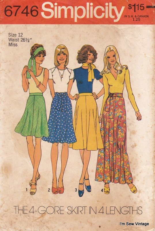 Sewing & Needlecraft Four Gore Skirt Sewing Pattern Size 12 ©1974 ...