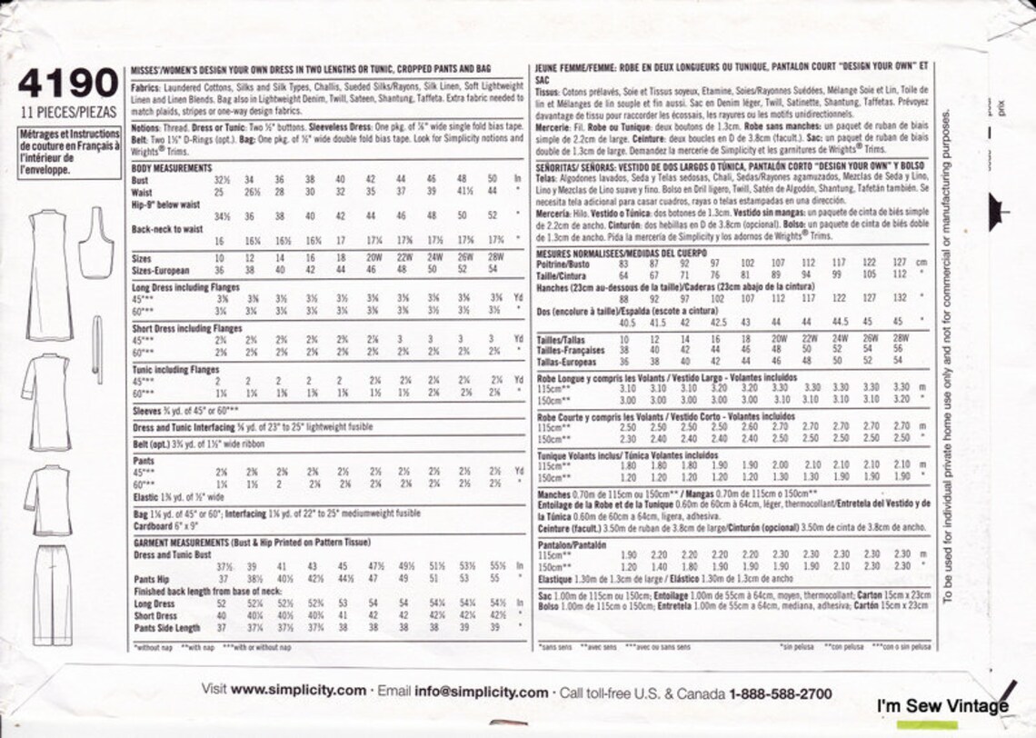 Simplicity 4190 Sewing Pattern Misses'/women's Dress | Etsy