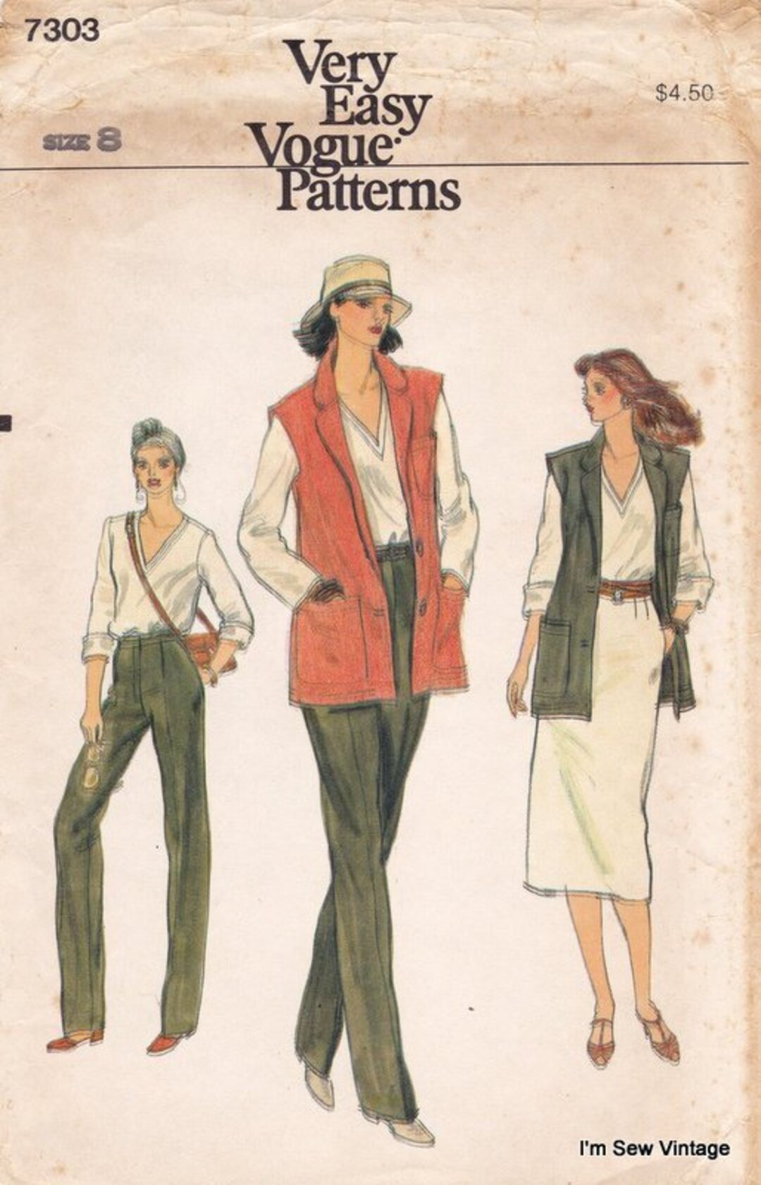 Vogue 7303 Vintage Sewing Pattern, Misses' T-shirt, Vest, Skirt and ...