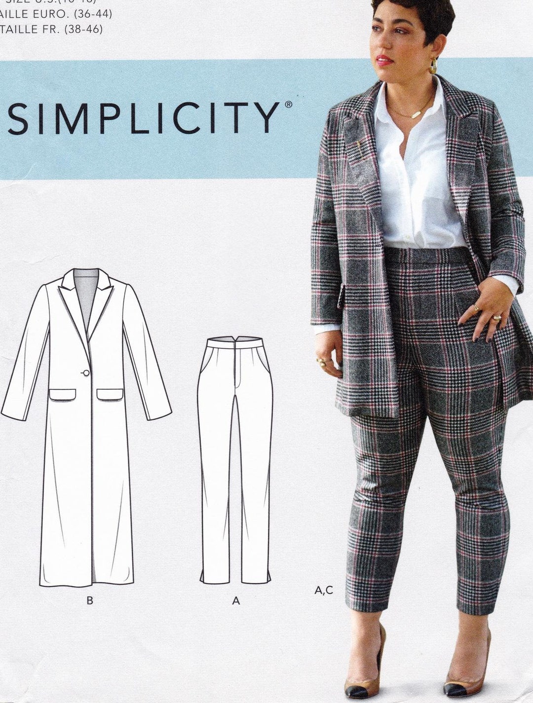 Simplicity S8749 Sewing Pattern, Misses' Coat in Two Lengths & Pants ...