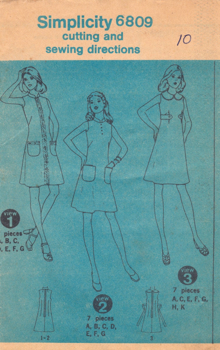 Simplicity 6809 Vintage Sewing Pattern, Misses' Dress ~ Sleeveless ...