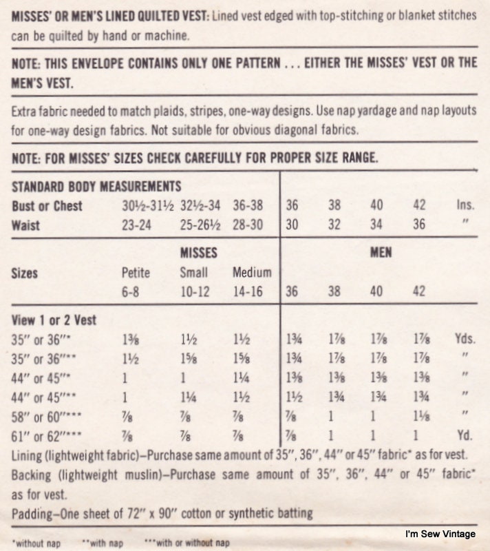 Simplicity 8644 Vintage Sewing Pattern, Men's Lined Quilted Vest Sewing ...