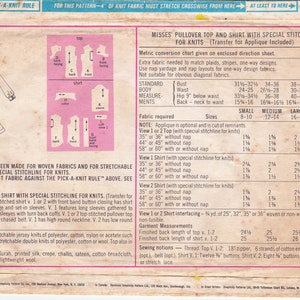 Simplicity 7114 Vintage Sewing Pattern, Misses' Pullover Top and Shirt ...