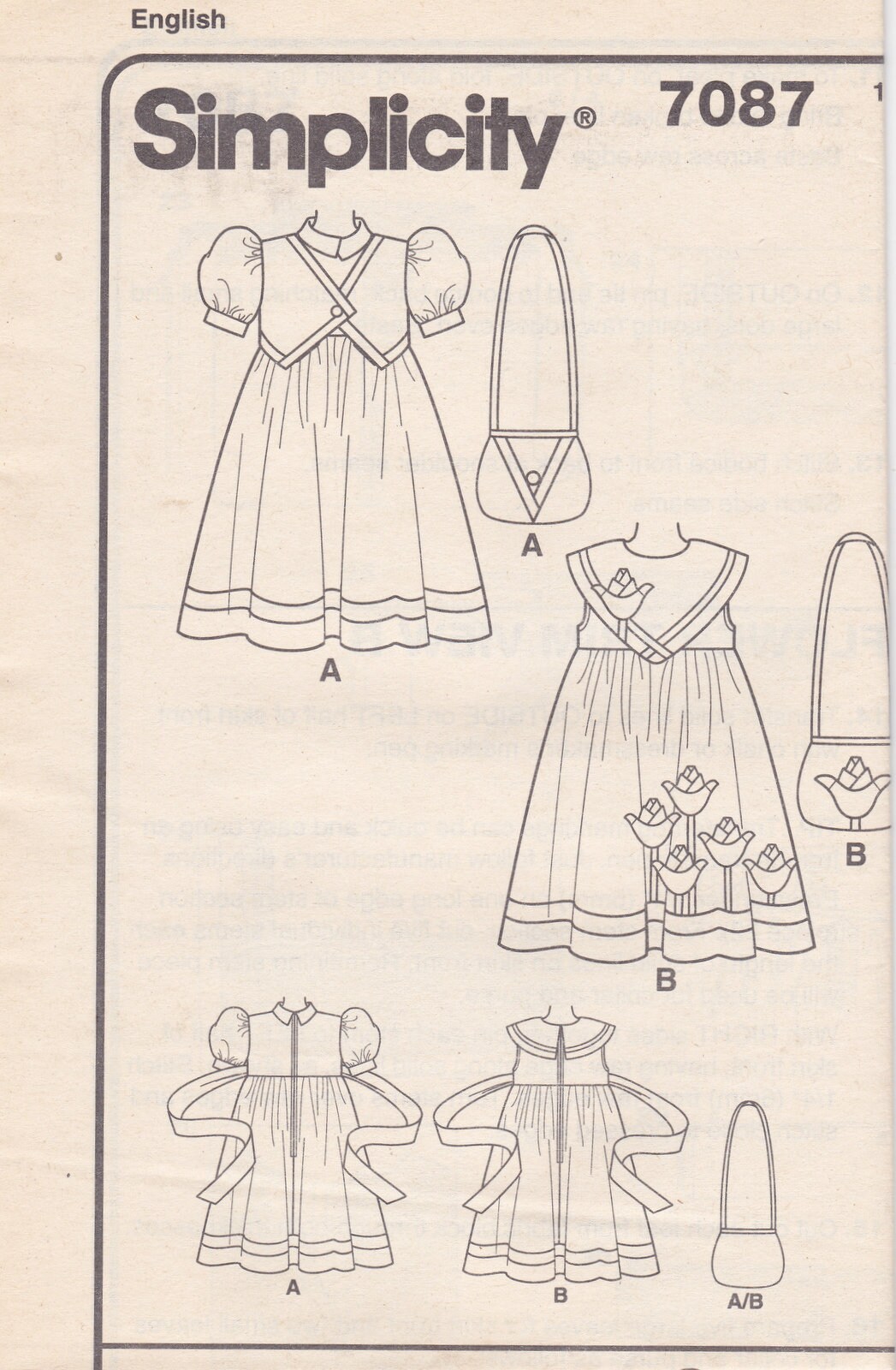 Simplicity 7087 Sewing Pattern, Girl's Dress and Purse, Sleeve & Collar ...