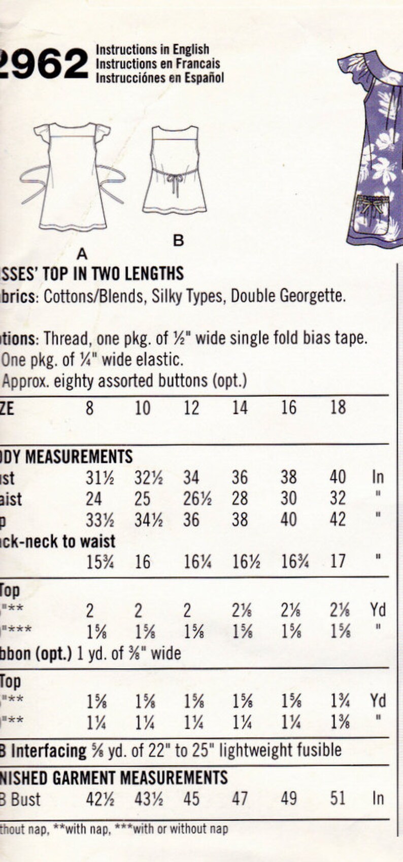 Simplicity 2962 Sewing Pattern, Misses' Top in Two Lengths, Easy Sewing ...